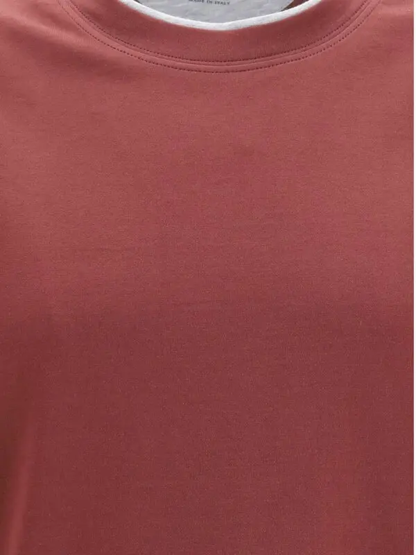 Brunello Cucinelli Crewneck Cotton T-shirt With Contrast Trims - Red