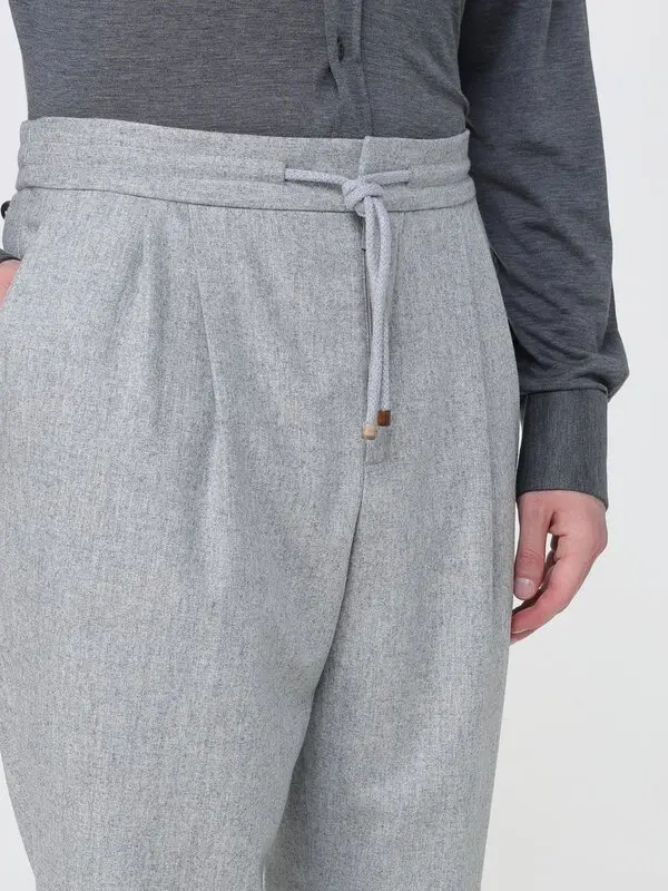 Brunello Cucinelli Virgin Wool Slim Fit Drawstring Trousers - Grey