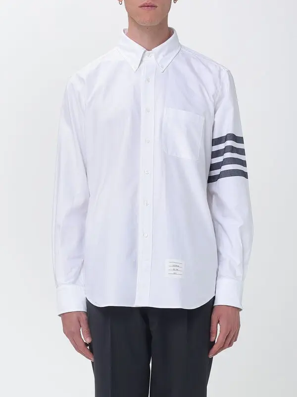 Thom Browne Button-down Cotton Poplin Shirt With 4-bar Stripe Motif - White