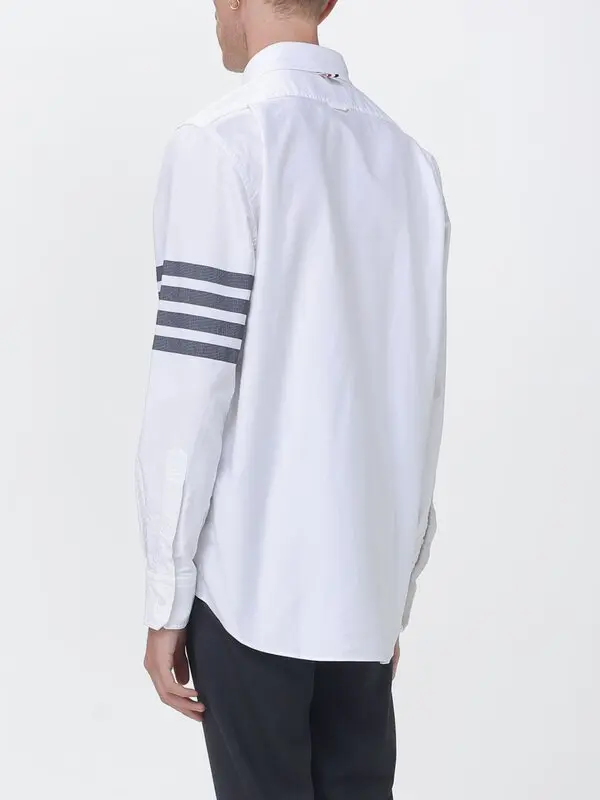 Thom Browne Button-down Cotton Poplin Shirt With 4-bar Stripe Motif - White