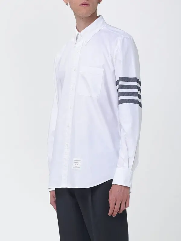 Thom Browne Button-down Cotton Poplin Shirt With 4-bar Stripe Motif - White