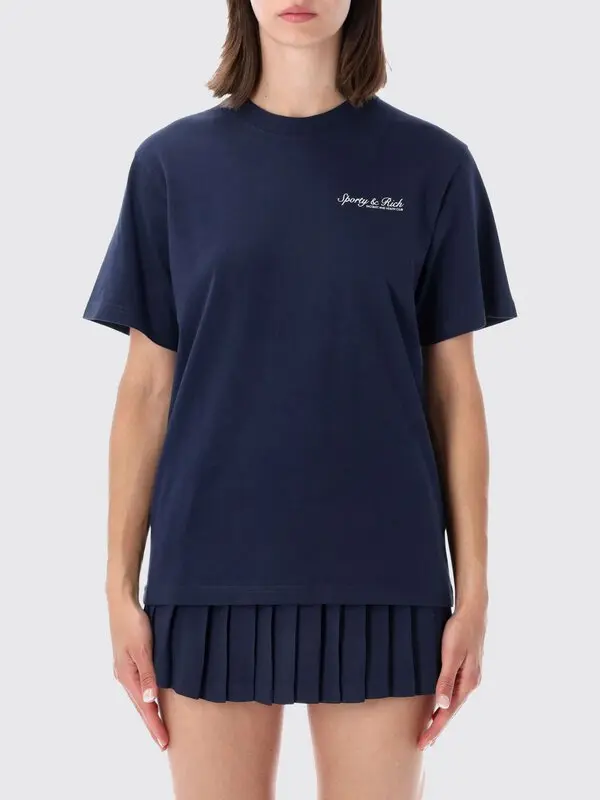 SPORTY & RICH Cotton T-shirt With Graphic Detail - Navy