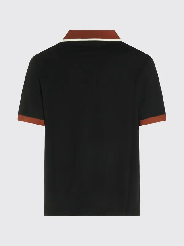 Marni Cotton Polo Shirt With Contrasting Trims And Striped Collar - Black 1