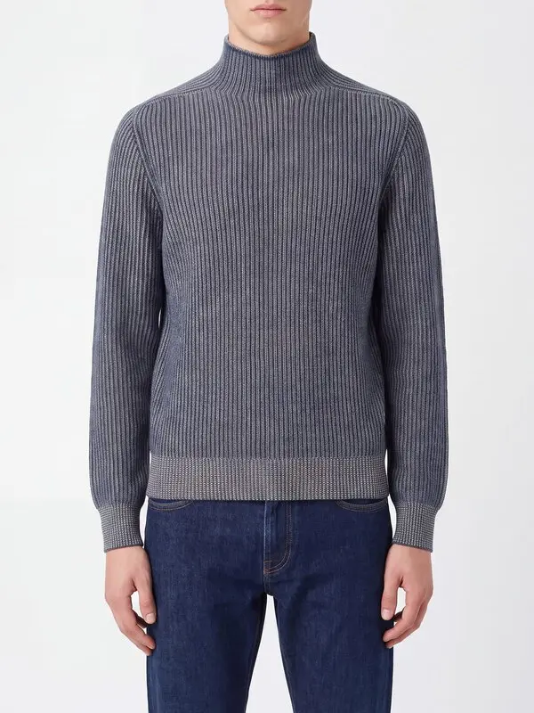 Brunello Cucinelli High-neck Ribbed Cashmere Jumper - Blue