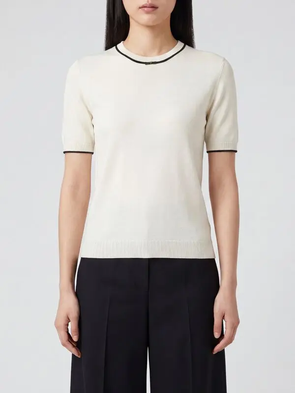 Valentino Garavani Wool Crew Neck Jumper With Bow And Vlogo Signature - Ivory