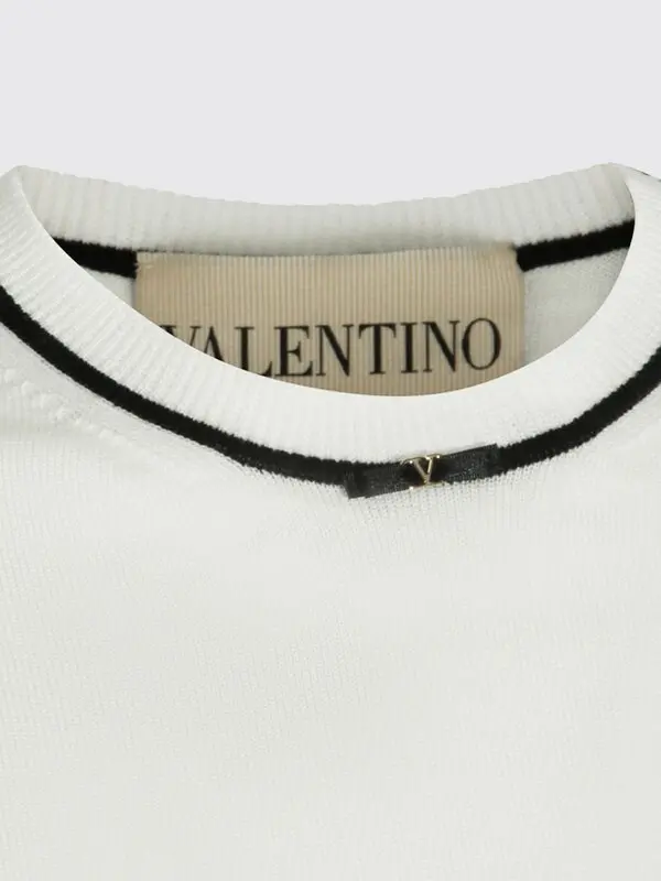 Valentino Garavani Wool Crew Neck Jumper With Bow And Vlogo Signature - Ivory