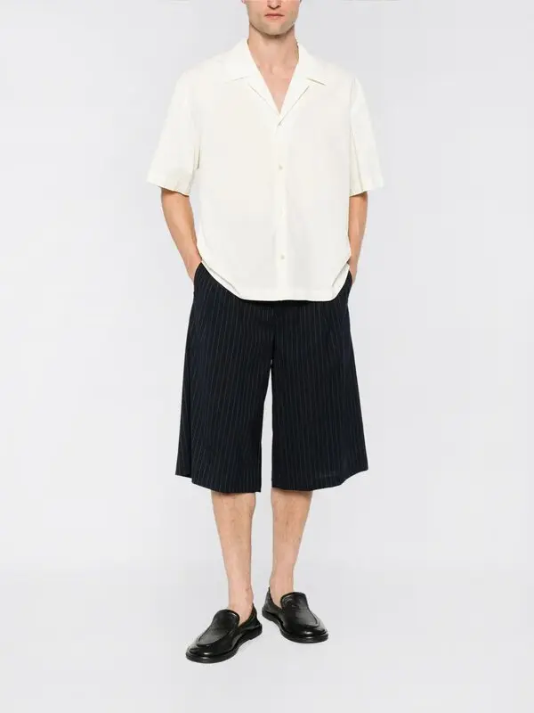 Barena Venezia Pinstriped Wool Blend Wide Leg Chino Shorts