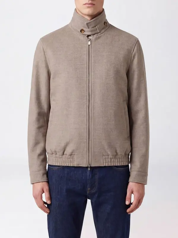 Brunello Cucinelli High Neck Wool Bomber Jacket - Beige