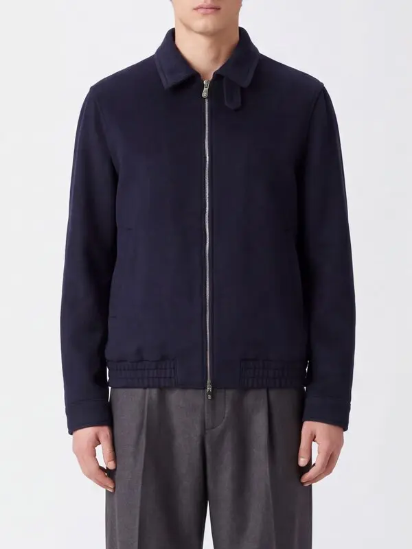 Brunello Cucinelli High Neck Wool Bomber Jacket - Blue