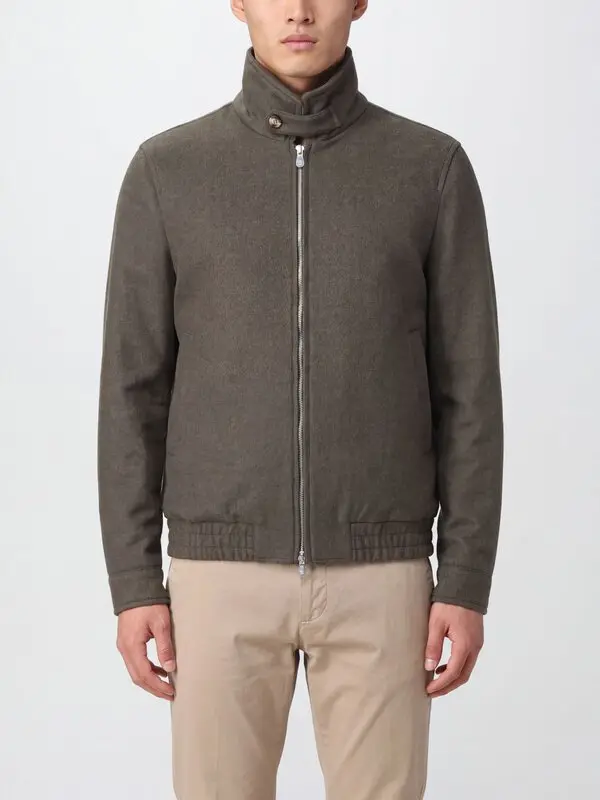 Brunello Cucinelli High Neck Wool Bomber Jacket - Mud