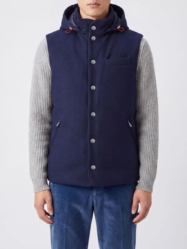 Brunello Cucinelli Padded Wool Vest With Detachable Hood - Blue