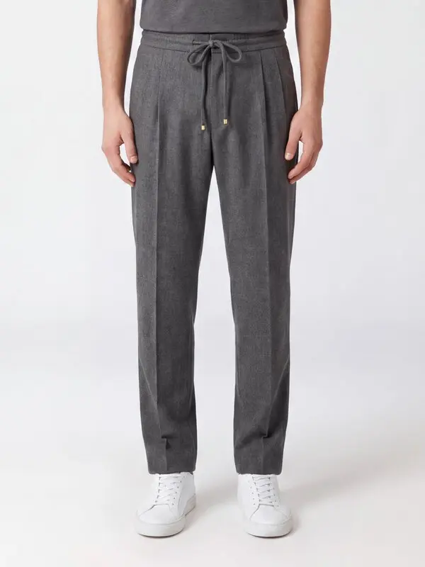 Brunello Cucinelli Straight-leg Wool Trousers With Drawstring Waist - Grey 1