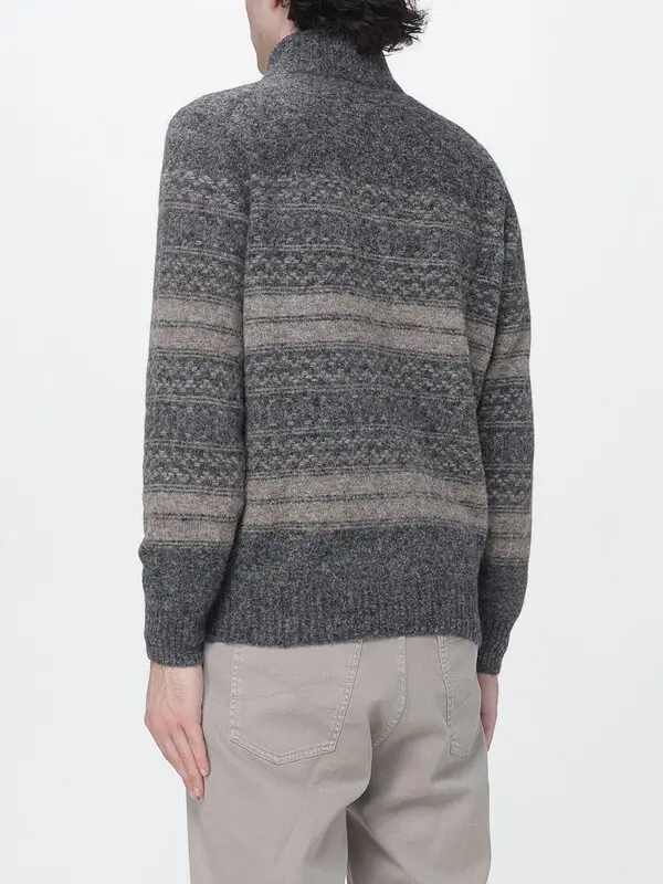Brunello Cucinelli Striped Roll Neck Zip Cardigan - Charcoal
