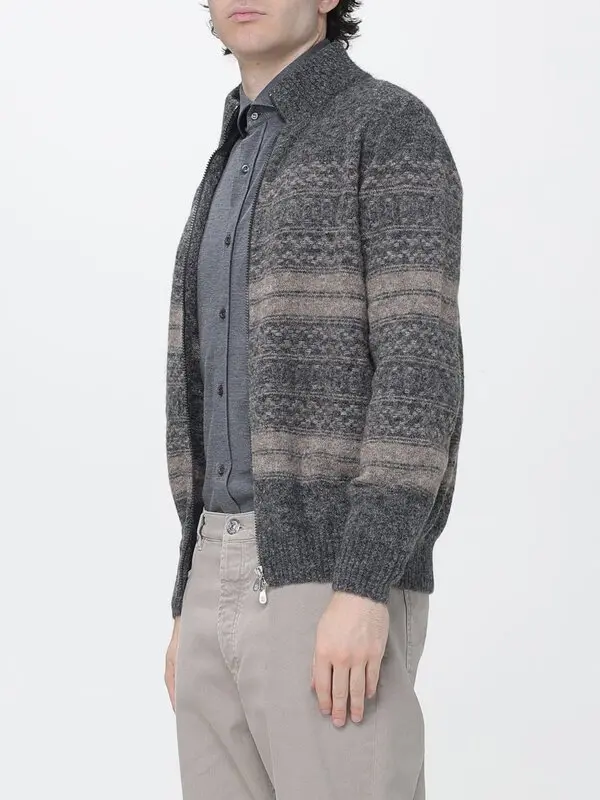 Brunello Cucinelli Striped Roll Neck Zip Cardigan - Charcoal