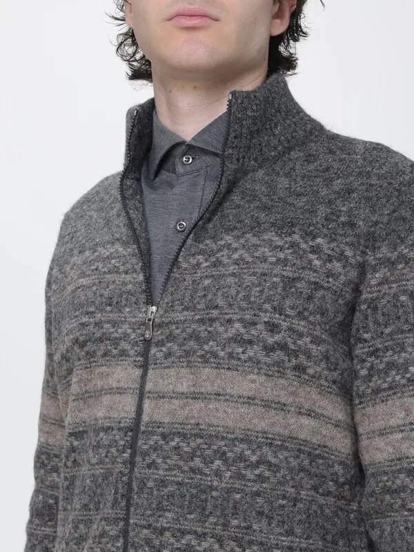 Brunello Cucinelli Striped Roll Neck Zip Cardigan - Charcoal