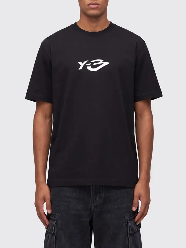 Y3 Cotton Crewneck T-shirt With Contrast Logo Print On The Back - Black