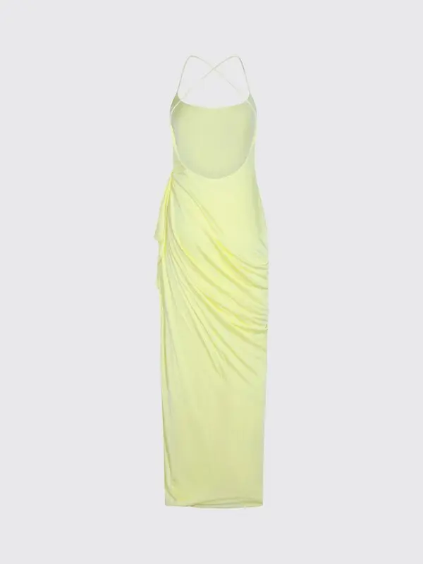 Versace Viscose Long Evening Gown With Draping And Medusa Detail - Yellow