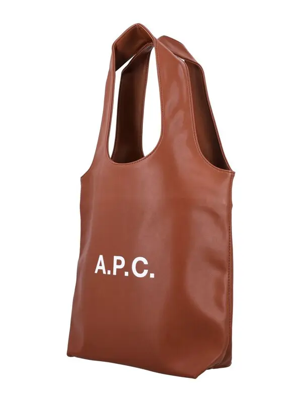 A.p.c. Small Ninon Tote Bag In Recycled Materials With Printed Logo - Leather