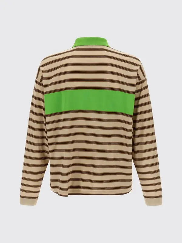 Versace Striped Long-sleeve Polo In Cotton With Ribbed Collar - Multicolor