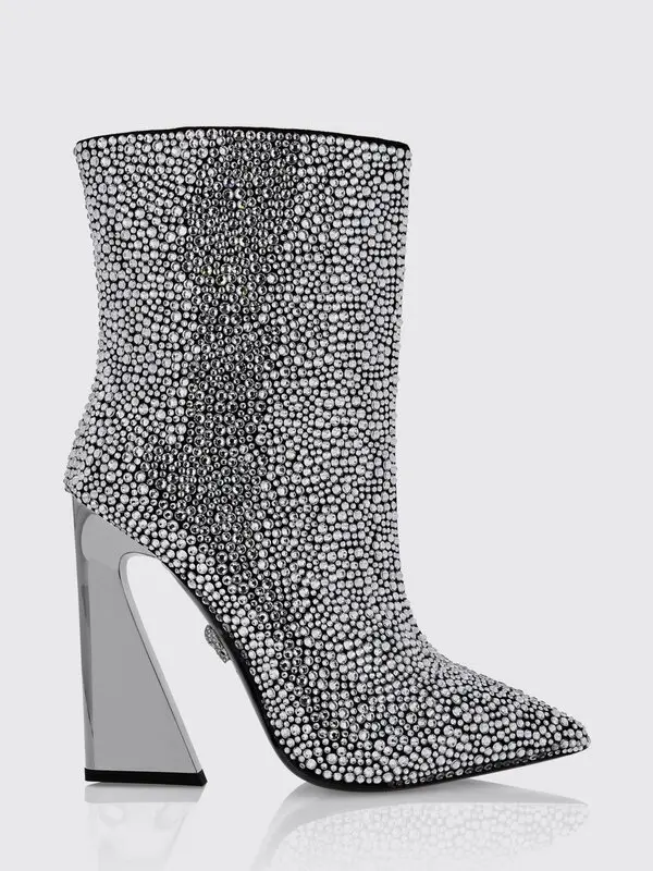 Philipp Plein Embellished Almond Toe High Heel Ankle Boots - Black