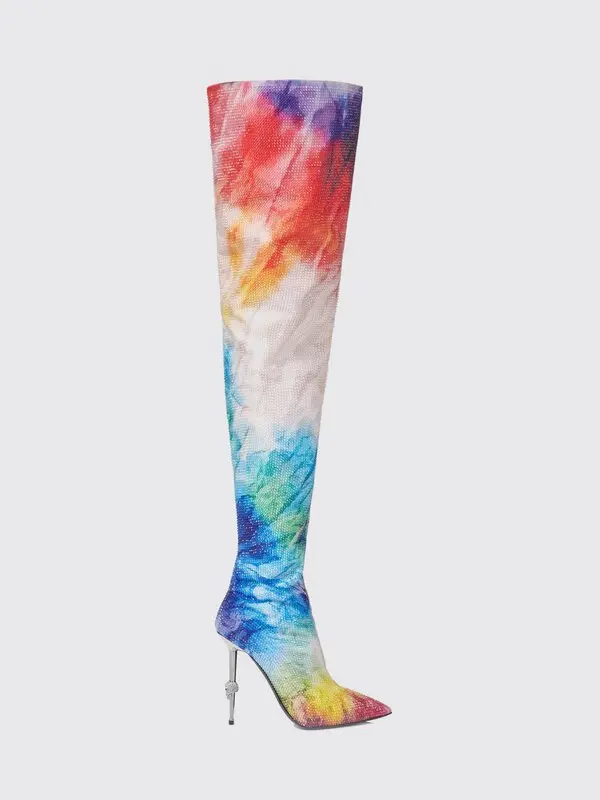 Philipp Plein Tie-dye Crystal Skull Embellished Over-the-knee Boots - Multicolor