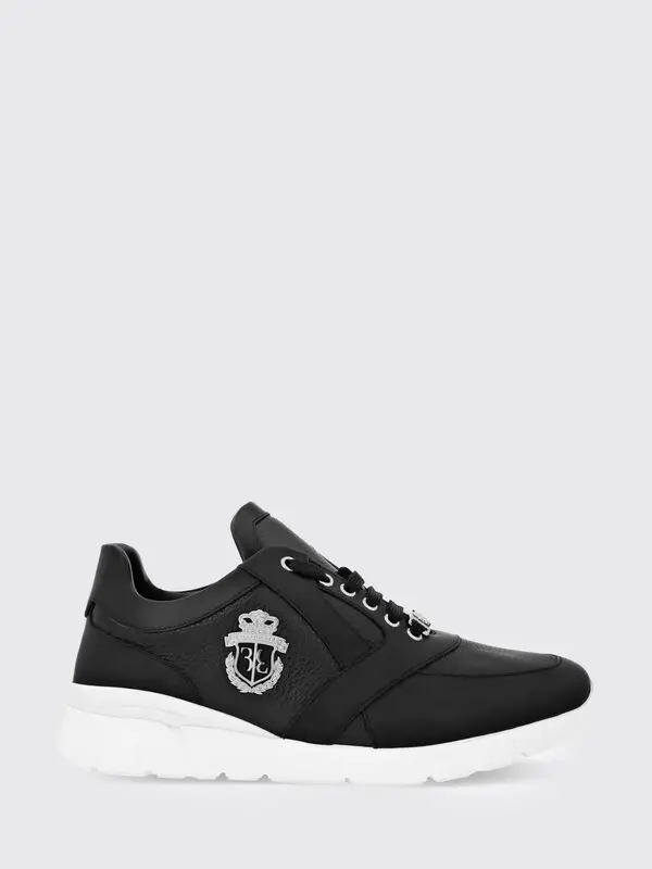 BILLIONAIRE Crest Runner Sneakers In Smooth And Grained Leather With Metallic Logo - White 1