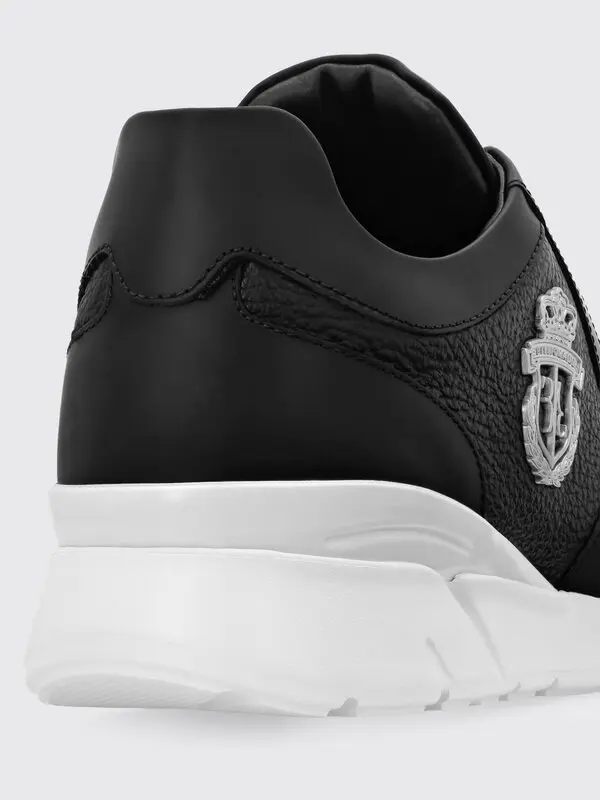 BILLIONAIRE Crest Runner Sneakers In Smooth And Grained Leather With Metallic Logo - White 1