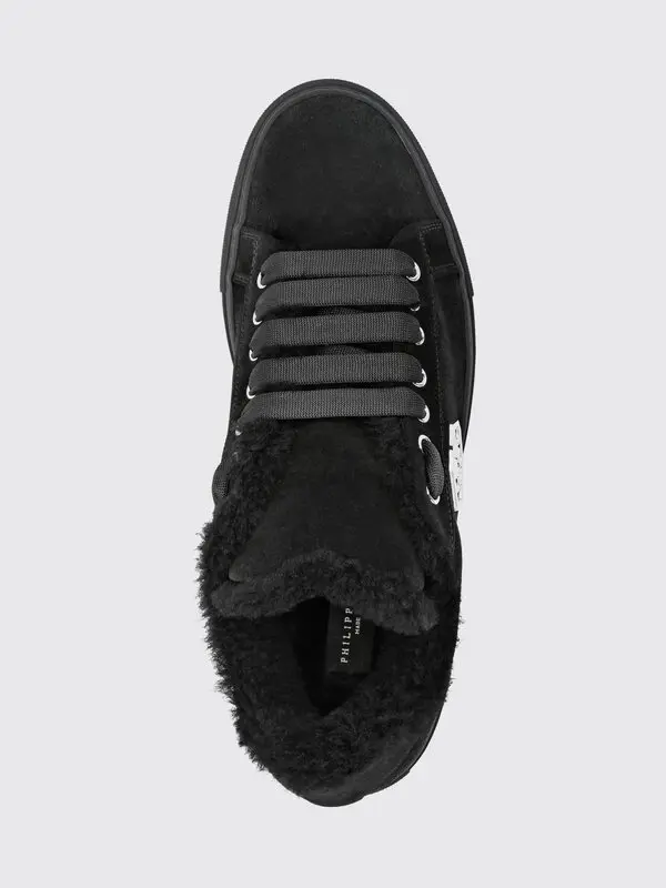 Philipp Plein Low-top Leather And Suede Sneakers With Shearling Lining