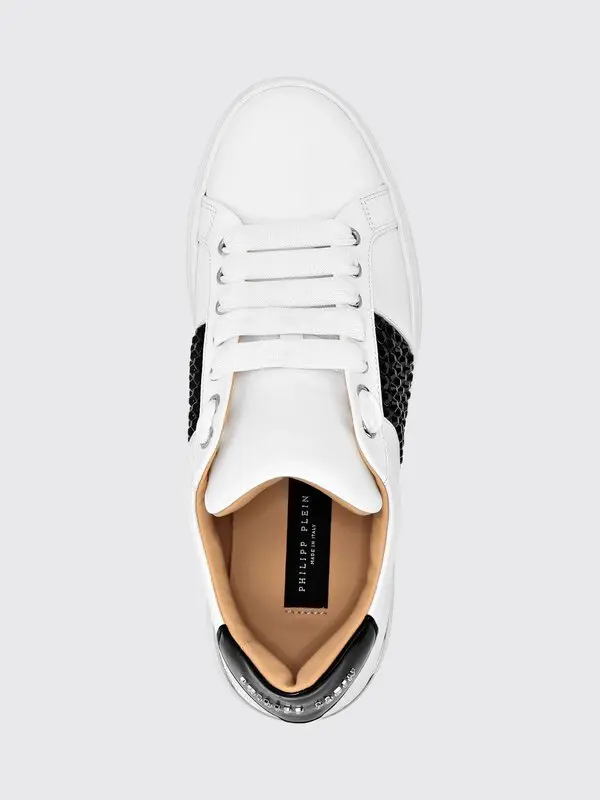 Philipp Plein Leather Low-top Sneakers With Rhinestone And Abstract Embroidery
