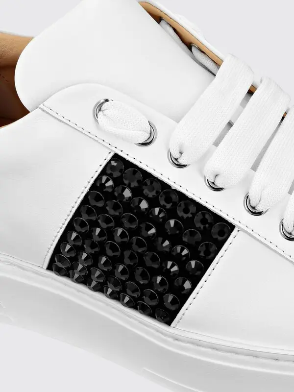 Philipp Plein Leather Low-top Sneakers With Rhinestone And Abstract Embroidery