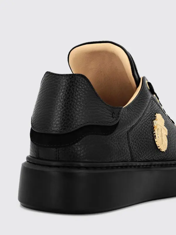 BILLIONAIRE Grained Leather Low-top Trainers With Applied Logo - Black