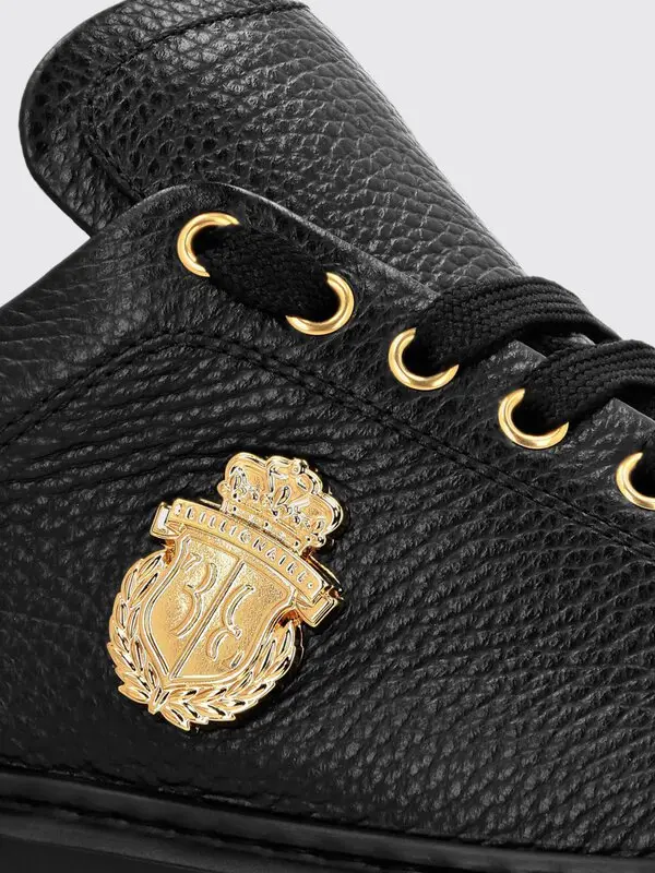 BILLIONAIRE Grained Leather Low-top Trainers With Applied Logo - Black