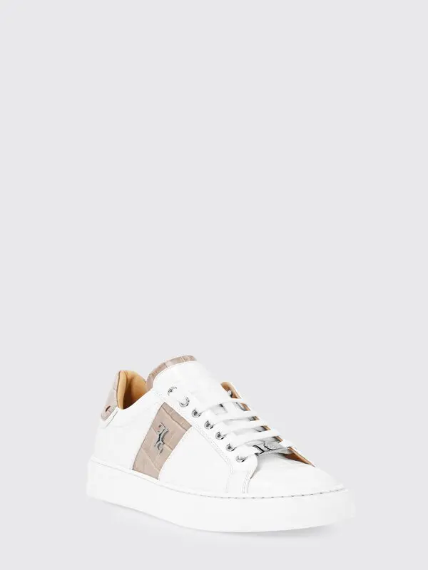BILLIONAIRE Croc-effect Leather Low-top Trainers With Metallic Logo
