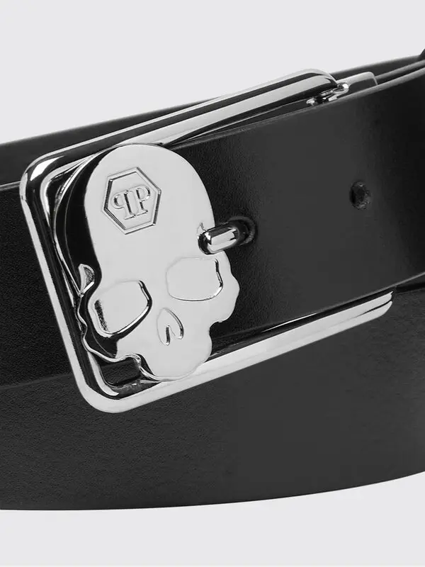 Philipp Plein Leather Belt With Skull And Hexagon Logo Buckle - Black 1