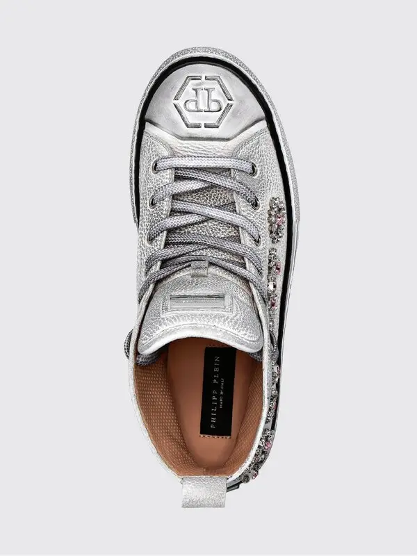 Philipp Plein Embellished Grained Leather High-top Sneakers - White