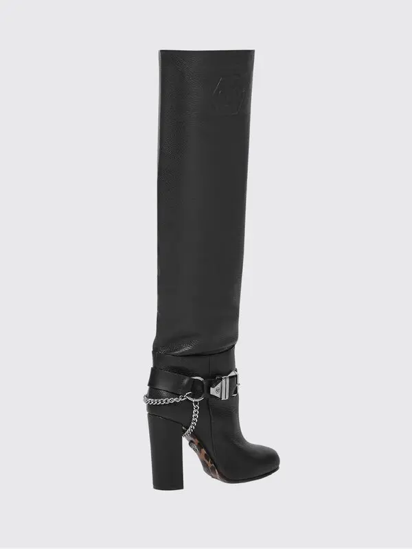 Philipp Plein Grained Leather Over-the-knee Boots With High Block Heel And Chain Detailing