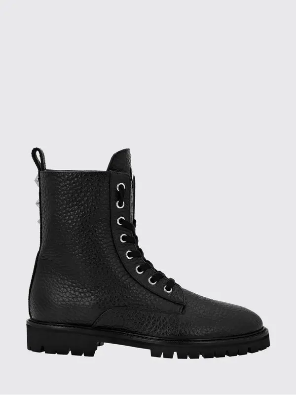 Philipp Plein Grained Leather Lace-up Combat Boots With Lug Sole - Black
