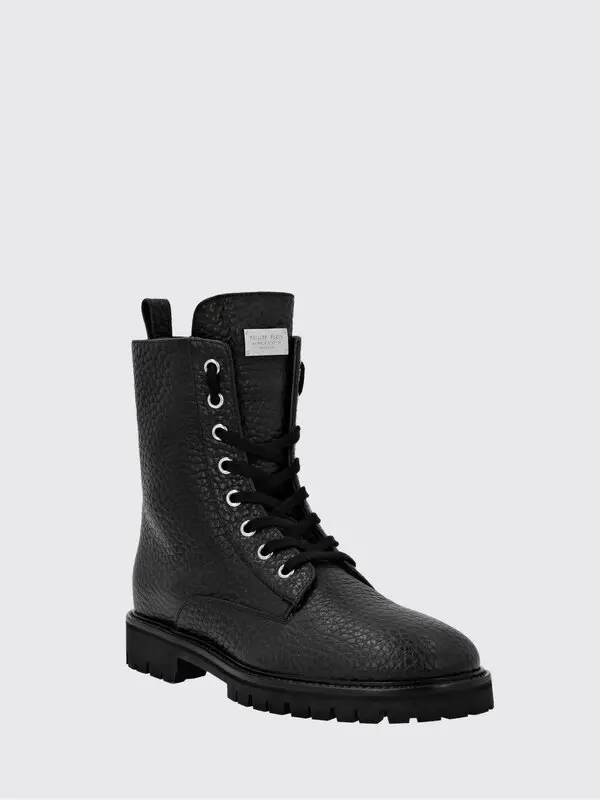 Philipp Plein Grained Leather Lace-up Combat Boots With Lug Sole