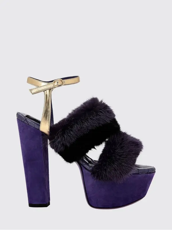 Philipp Plein Striped Suede And Fur Platform Sandals - Salmon
