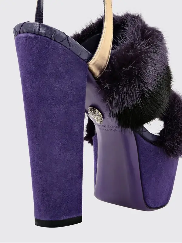 Philipp Plein Striped Suede And Fur Platform Sandals