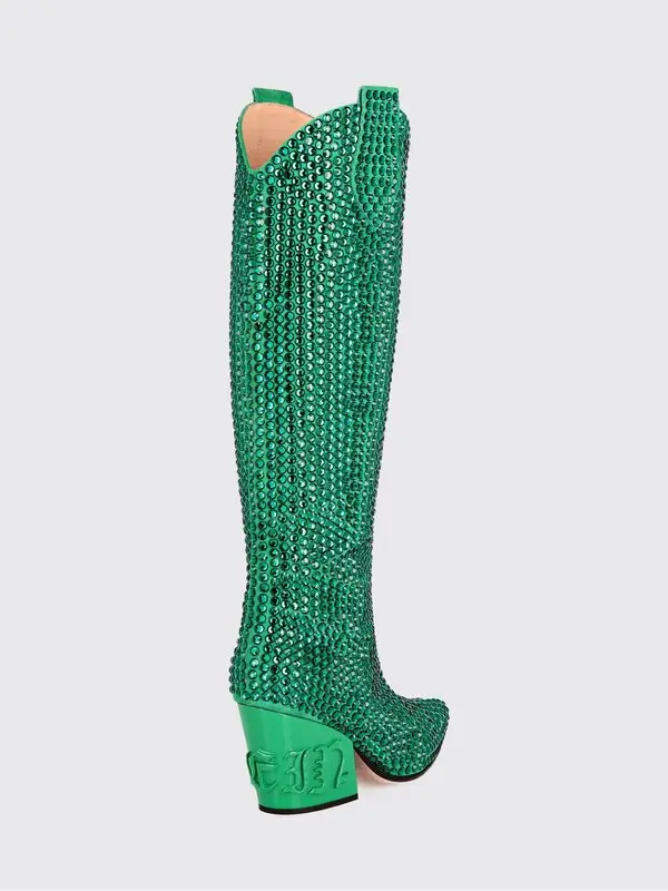 Philipp Plein Embroidered Swarovski Crystal Suede Knee-high Boots