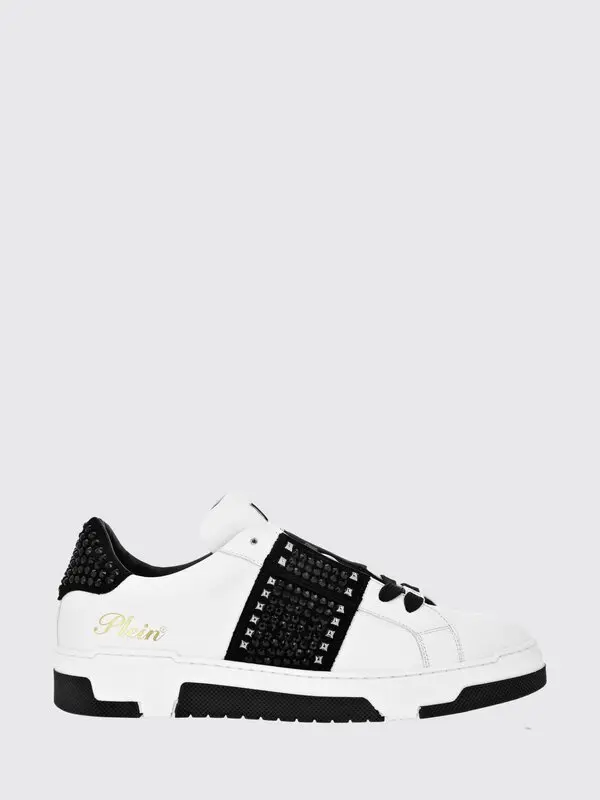 Philipp Plein Low-top Trainers In Smooth Leather With Crystals And Laminated Logo - Black