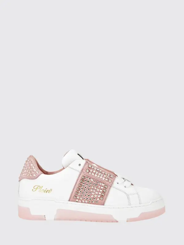 Philipp Plein Low-top Trainers In Smooth Leather With Crystals And Laminated Logo - Fuchsia