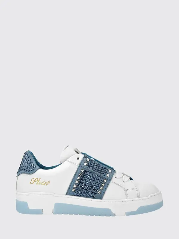 Philipp Plein Low-top Trainers In Smooth Leather With Crystals And Laminated Logo - Turquoise