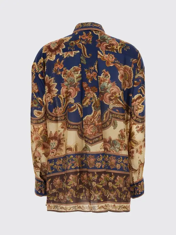 Zimmermann Aster Relaxed Fit Silk Shirt With Ethnic Print - Blue