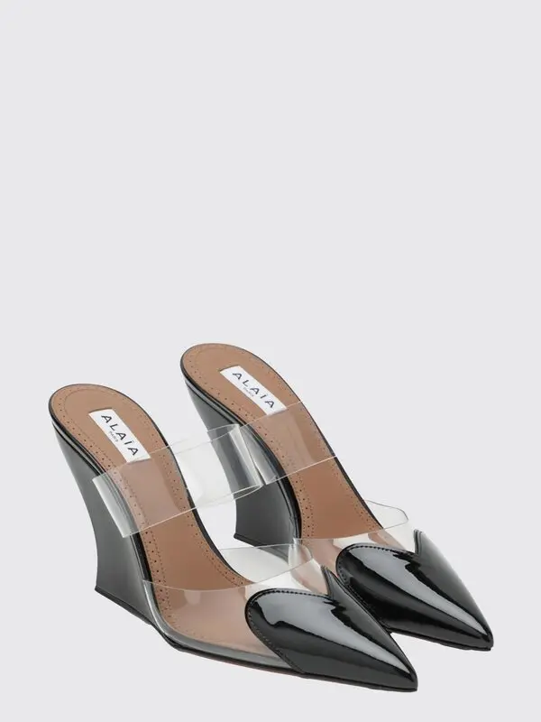 Alaïa Patent Leather And Clear Vinyl Wedge Mules - Black