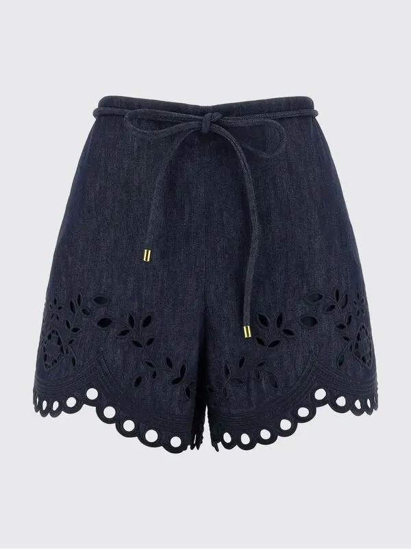 Zimmermann High-waisted Cotton Denim Shorts With Lace Inserts