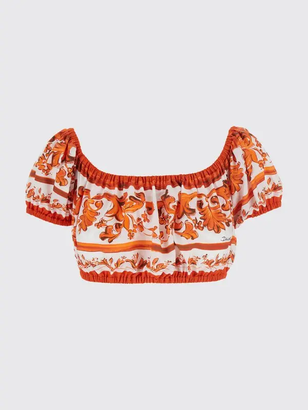 Dolce & Gabbana Cropped Top With Maioliche Print And Boat Neck - Multicolor