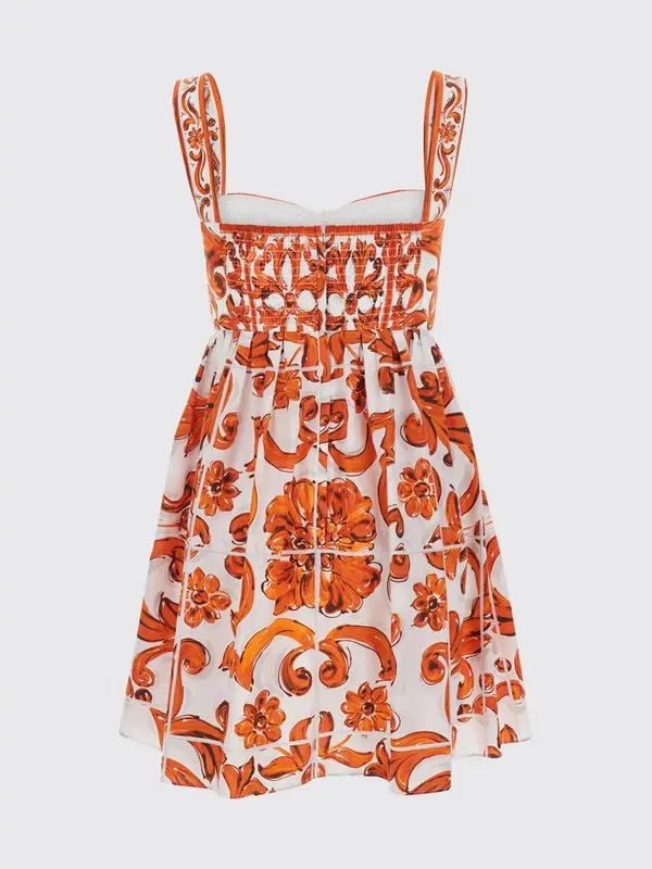 Dolce & Gabbana Cotton Balloon Mini Dress With Maioliche Print