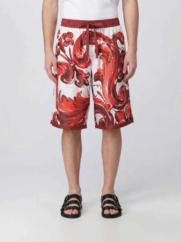 Dolce & Gabbana Knee-length Silk Shorts With Maioliche Print - Red